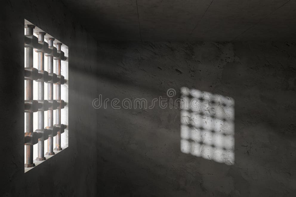 Grunge Prison Cell with the Shadows of Stanchions Projected on Wall ...