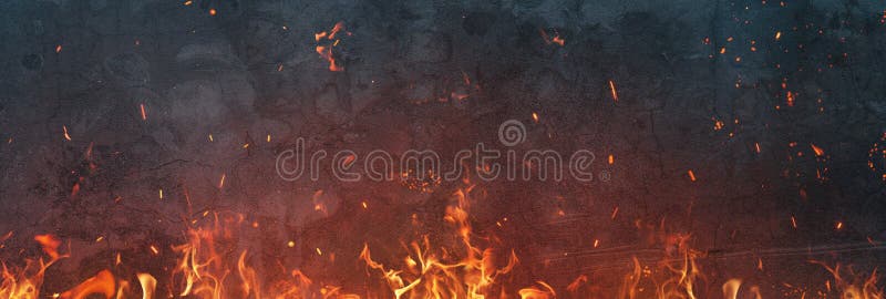 3d Rendering of Grunge Wall with Blazing Fire Stock Illustration ...