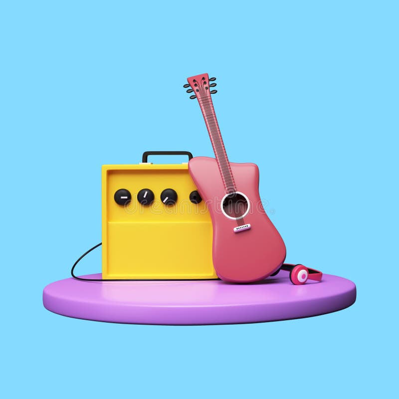 3D Rendering of Guitar, Amplifier, and Headphone on Stage, Music Stock ...