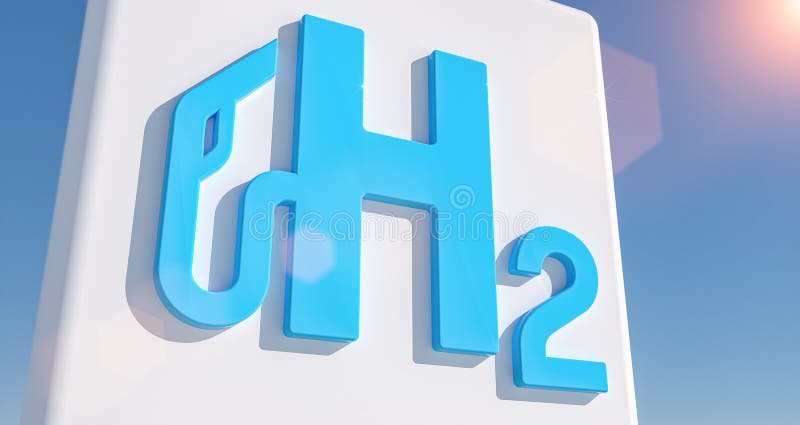3D Rendering of an H2 Hydrogen Sign on a Blue Background Stock ...