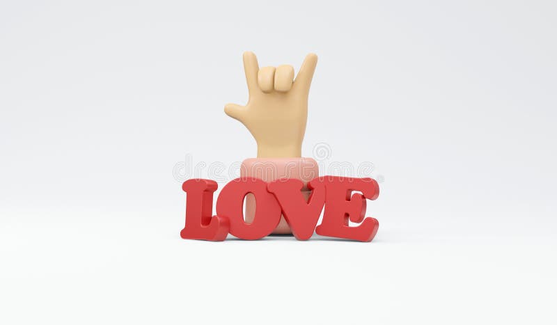 3D Rendering of Hand Gesturing in Love Hand Sign with Text LOVE ...