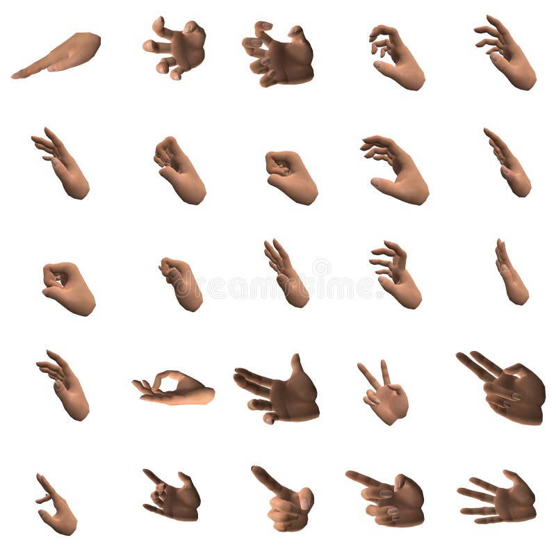 3d Rendering of 25 Hand Poses Stock Image - Illustration of transparent ...