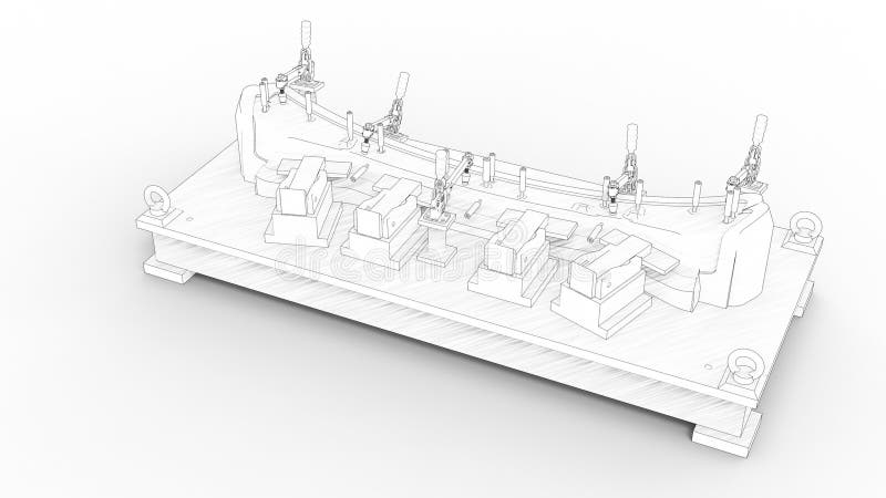 3D Rendering - Hand Sketch Drawing of a Measurement and Welding Fixture ...