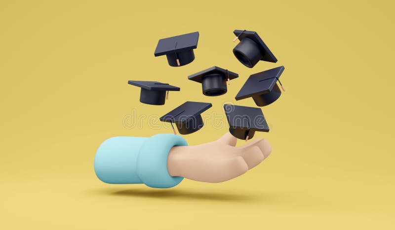 3D Rendering of Hand Throwing Graduation Hat Concept of School Graduate ...