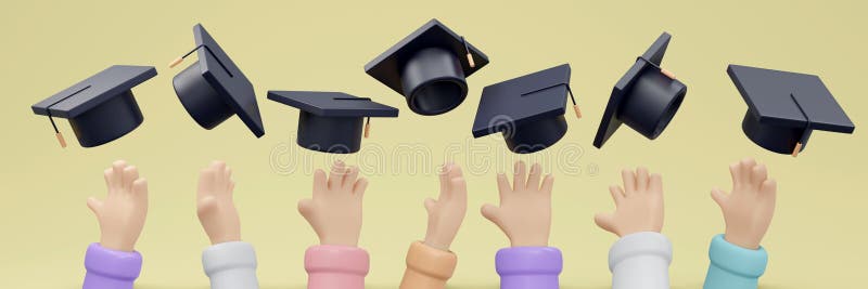 3D Rendering of Hand Throwing Graduation Hat Concept of School Graduate ...