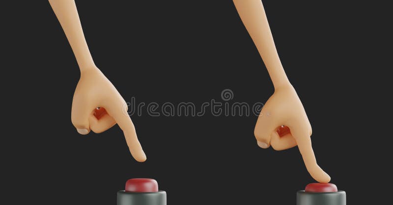 3D Rendering of Hands Pushing a Red Button on a Black Background Stock ...