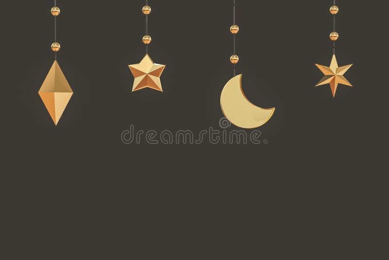 3d Rendering of Hanging Metal Crescent Moon and Star Decorations on ...