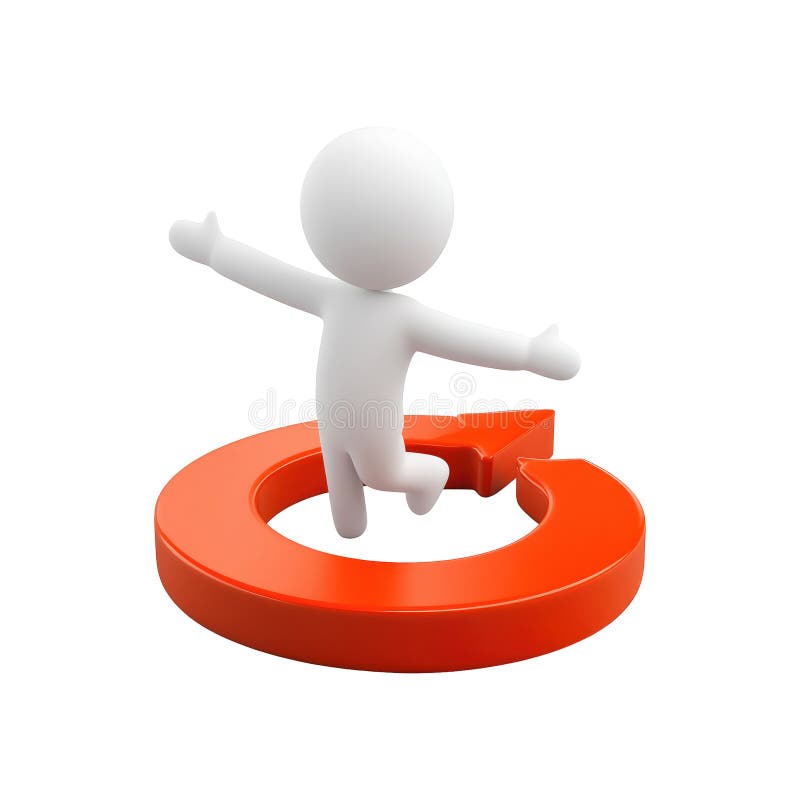 Joyful 3D Character on Circular Arrow: Success and Renewal Concept ...