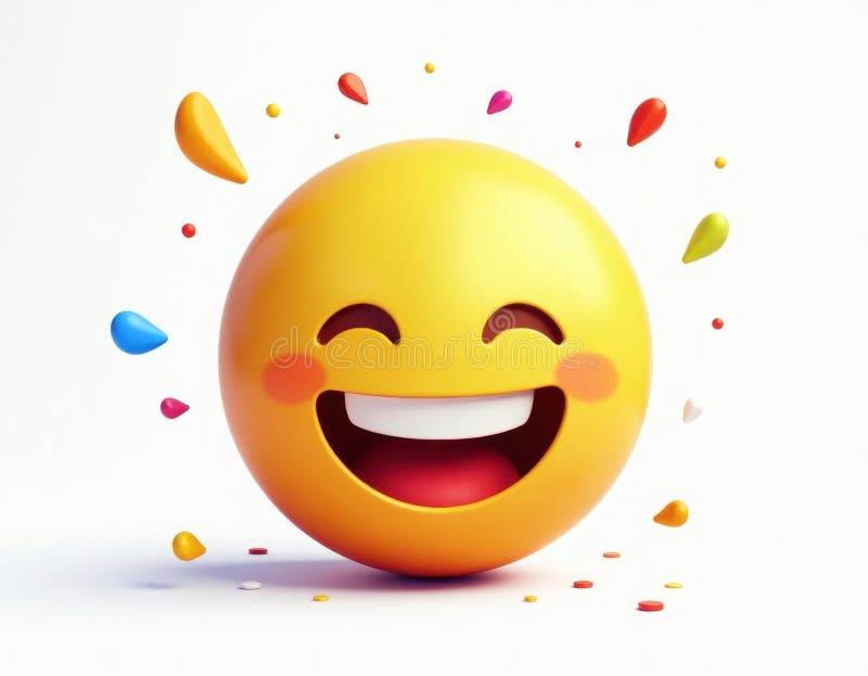 3D Rendering of a Happy Smiley Face Emoji with Colorful Splashes Stock ...