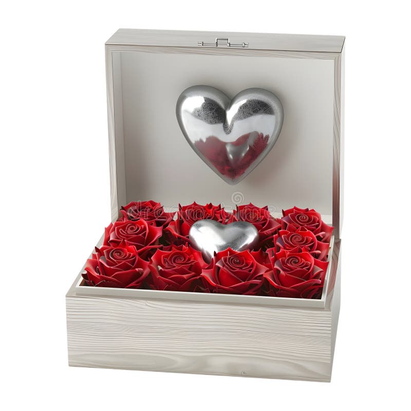 3D Rendering of a Heart in a Box Full of Flowers on Transparent ...