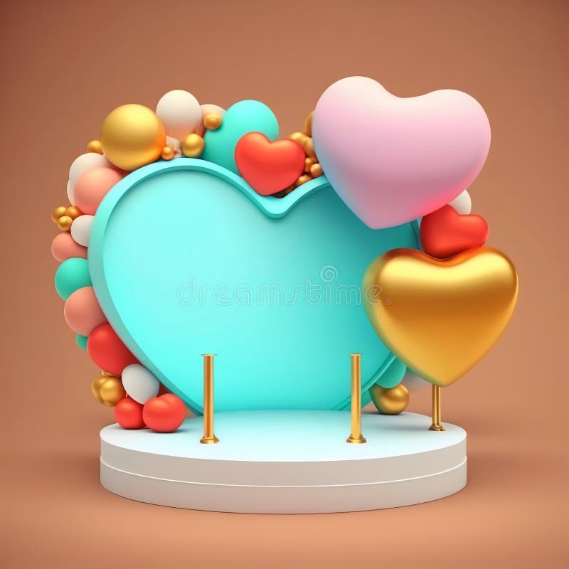 3D Rendering Heart Shape Frame Decorated with Balloons Stock Image ...