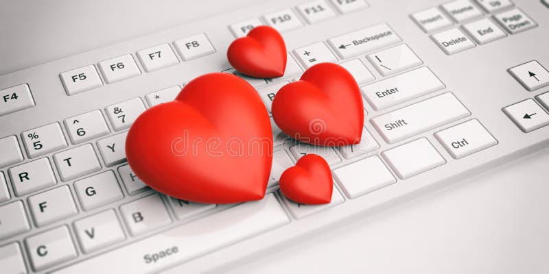 3d Rendering Hearts on a White Keyboard Stock Illustration ...