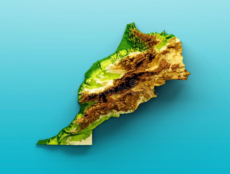 3D Rendering of a Height Map of Morocco with Shaded Relief Stock ...
