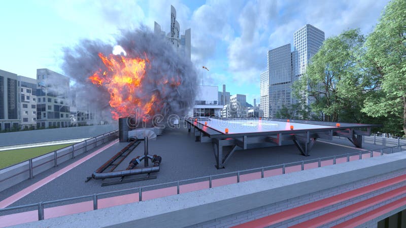3D Rendering of the Heliport Fire Scene Stock Illustration ...