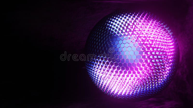 3D Rendering Hexagon Grid Sphere with Glow Edge Color in Darkroom Stock ...