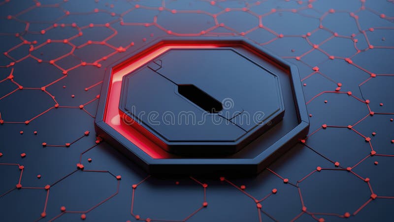 A 3D Rendering of a Hexagon-shaped Lock on a Dark Blue Background ...