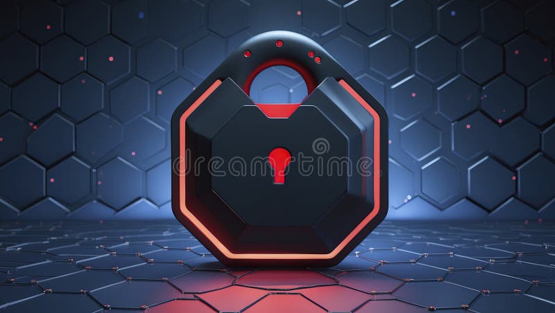 A 3D Rendering of a Hexagon-shaped Lock on a Dark Blue Background Stock ...