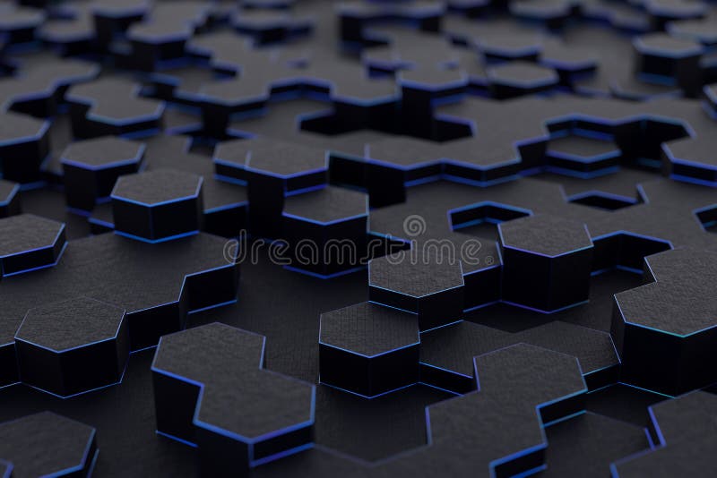 3D Rendering of Hexagonal Mesh, Thin Blue Edges Stock Illustration ...
