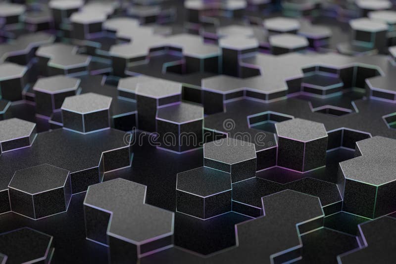 3D Rendering of Hexagonal Mesh, Thin Colorful Edges Stock Illustration ...