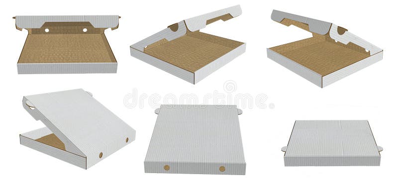 3D Rendering - High Resolution Image Six View of Pizza Box Isolated on ...