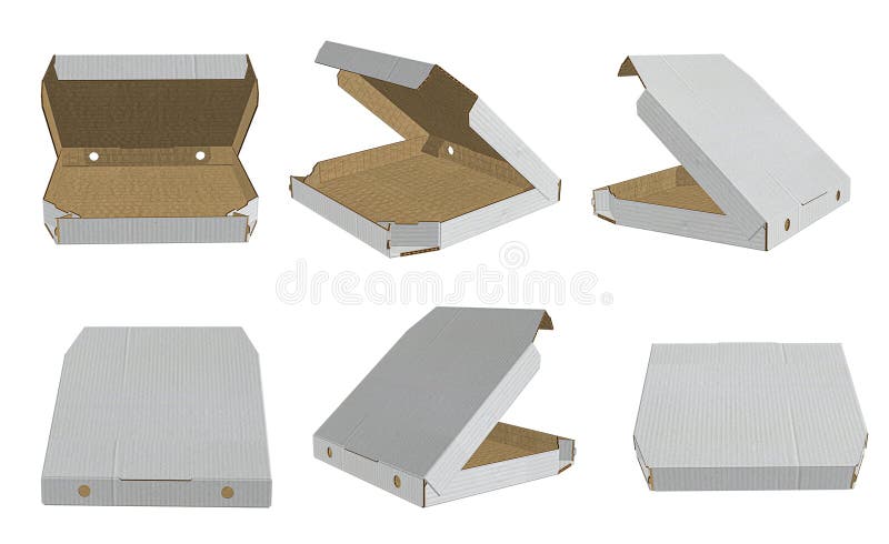 3D Rendering - High Resolution Image Six View of Pizza Box Isolated on ...