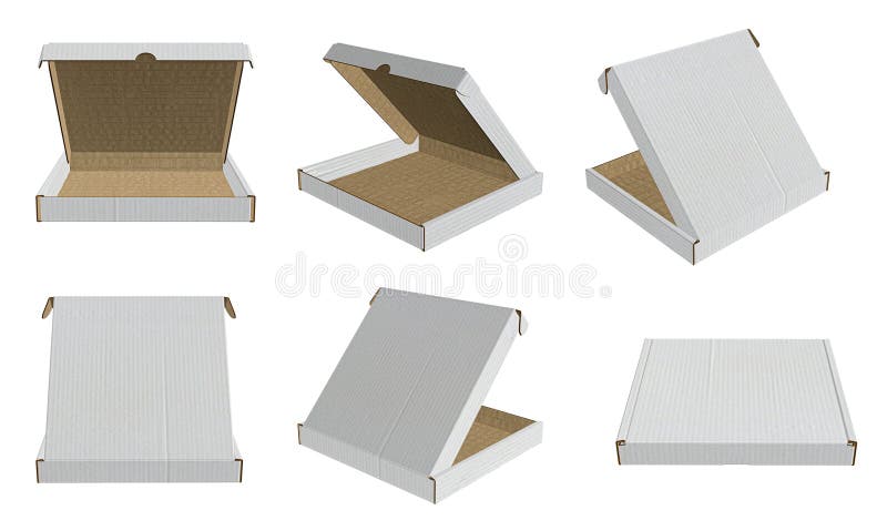 3D Rendering - High Resolution Image Six View of Pizza Box Isolated on ...