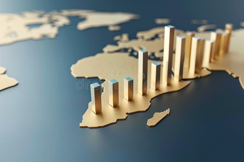 3D Rendering Highlighting Global Economic Growth Trends with Geographic ...