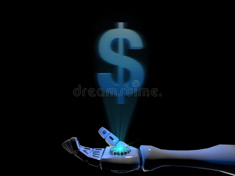 3d Rendering Hologram Dollar Sign Emanates from the Hand of a Robot ...