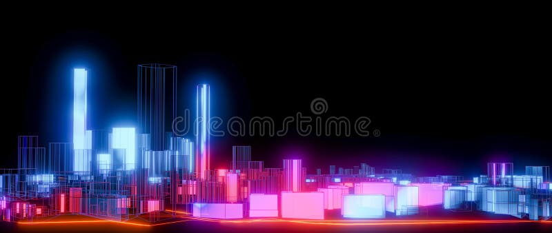 3D Rendering. Hologram Low Poly City Views. Urban Technology Concepts ...