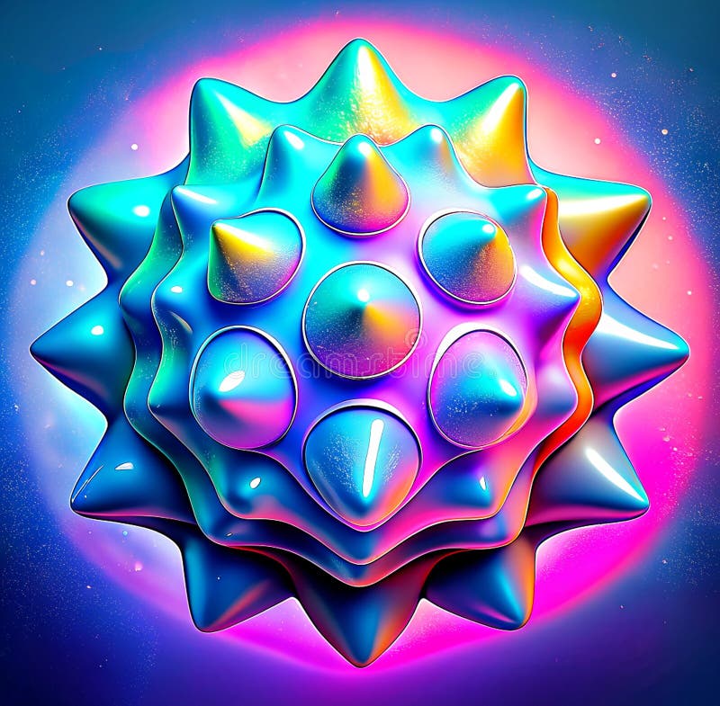 3d Rendering Holographic Geometric Sphere with Rounded Thorns. Plastic ...