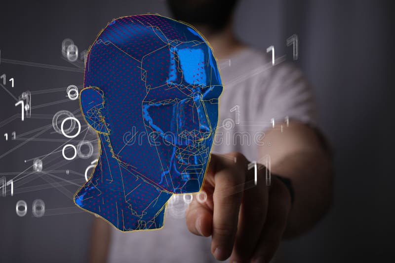 3D Rendering of Holographic Human Head, Concept for Artificial ...