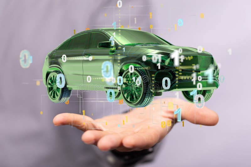 3D Rendering of a Holographic Smart Electro Car, Electromobility E ...