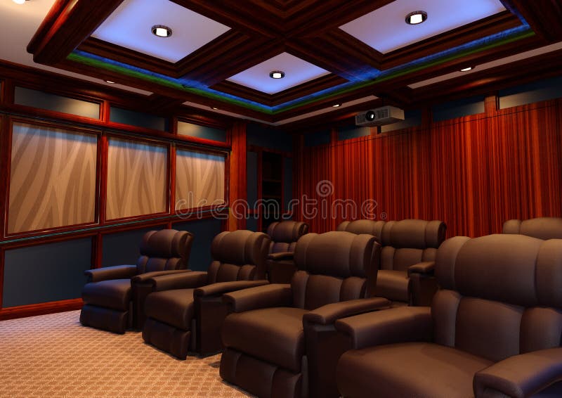 3D Rendering Home Theater stock image. Image of film - 127510775