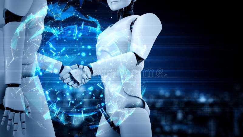 3D Rendering Hominoid Robot Handshake To Collaborate Future Technology ...