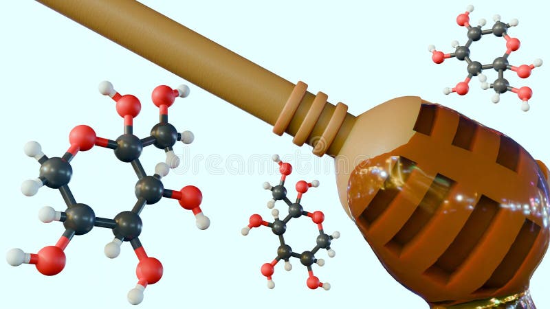 A 3d Rendering of Honey Dipper with the Structure of Fructose. Stock ...