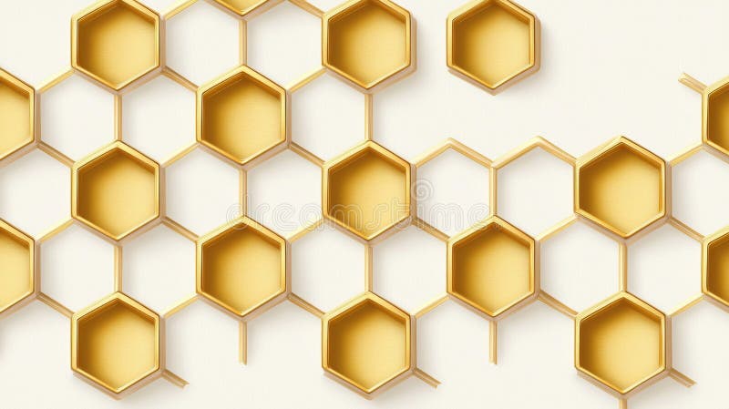 A 3D Rendering of a Honeycomb Pattern with Gold Honeycomb Cells and a ...