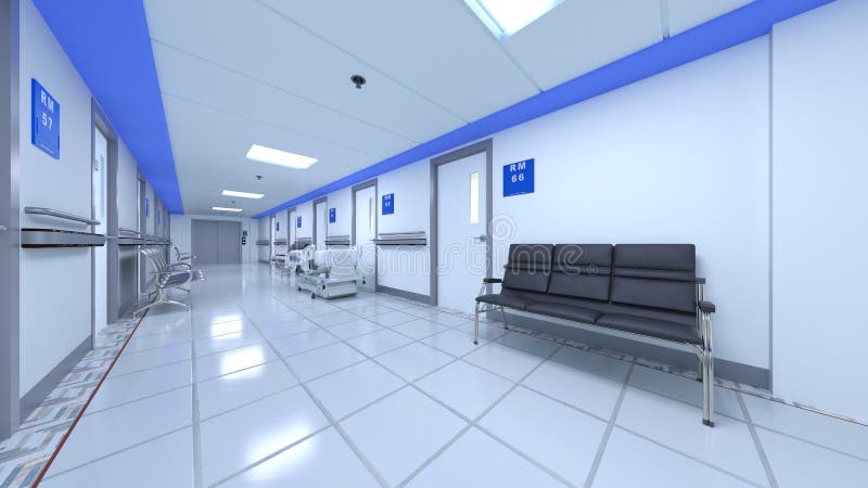 3D Rendering of the Hospital Corridor Stock Illustration - Illustration ...