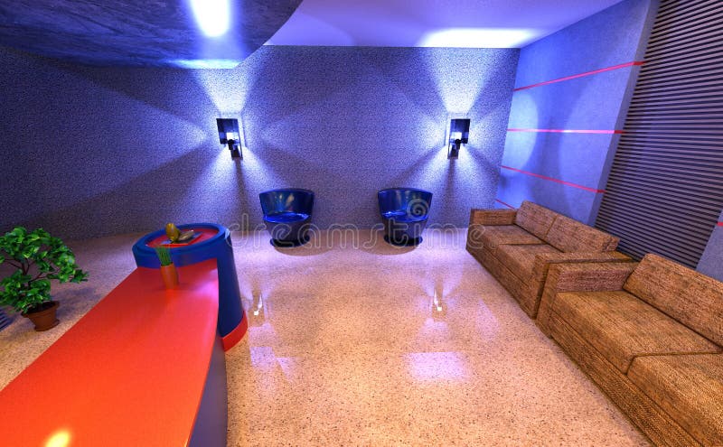 3D Rendering Hotel Reception Interior Stock Illustration - Illustration ...