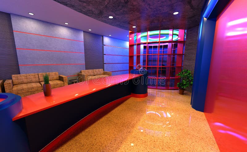 3D Rendering Hotel Reception Interior Stock Illustration - Illustration ...