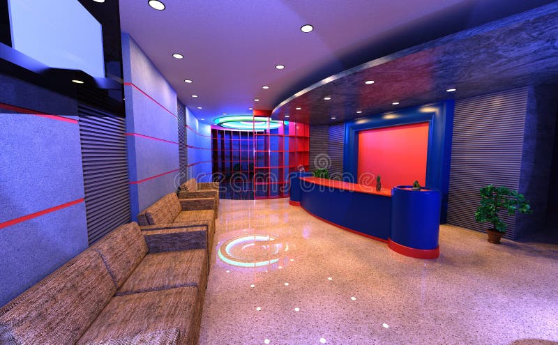 3D Rendering Hotel Reception Interior Stock Illustration - Illustration ...