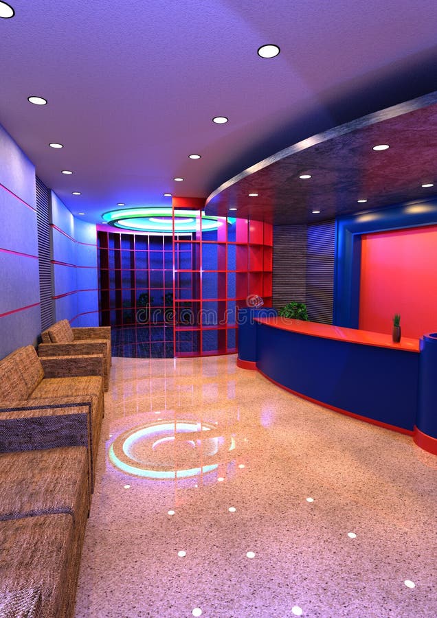 3D Rendering Hotel Reception Interior Stock Illustration - Illustration ...