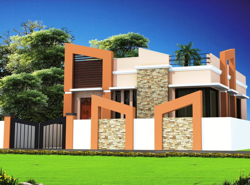 3D Rendering of a House with an Abstract Brick Exterior Design Stock ...