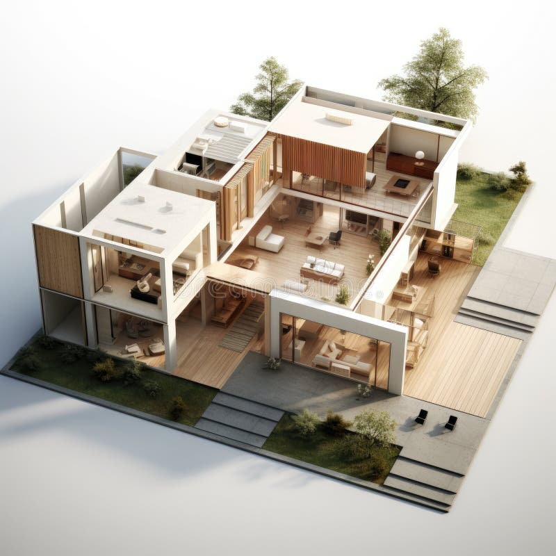 3D Rendering of House, Architecture Draft of Luxury Building with Three ...