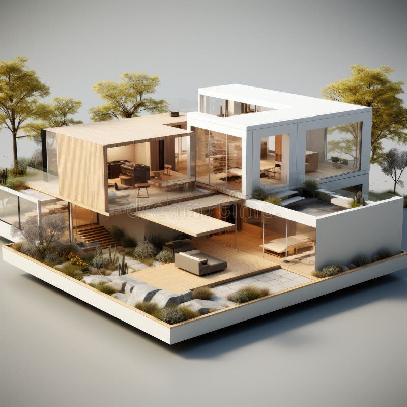 3D Rendering of House, Architecture Draft of Luxury Building with Three ...