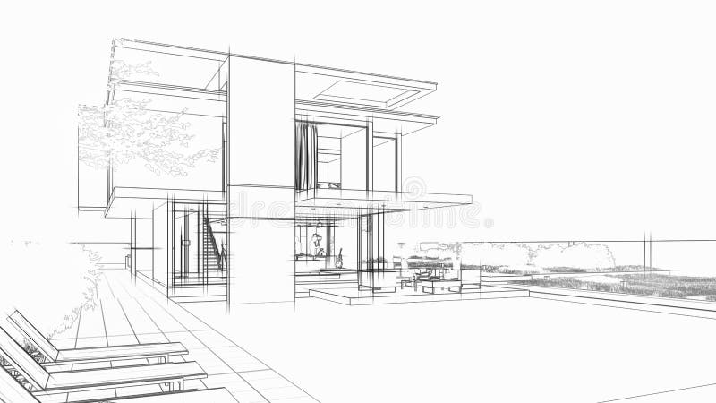 Architecture Draft of a Luxury House Stock Illustration - Illustration ...