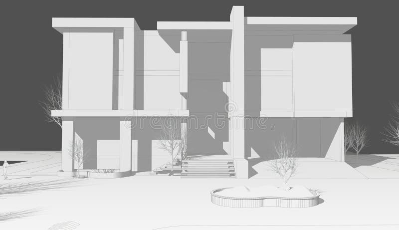 3d Rendering House Building Sketch Architecture with Gray Background ...
