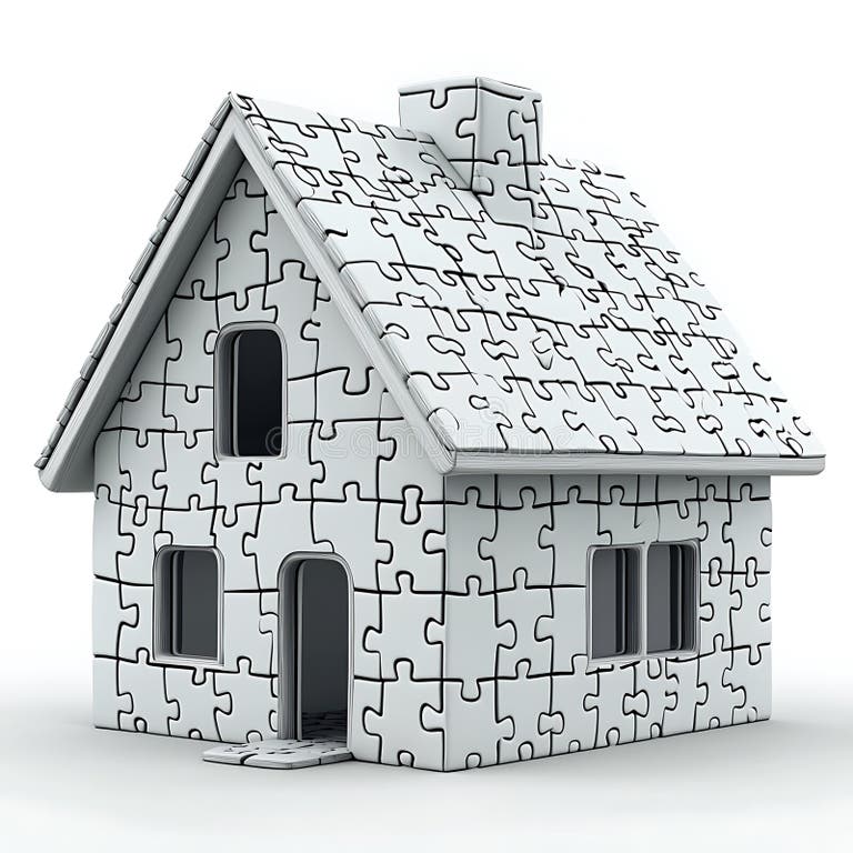 A 3D Rendering of a House Constructed from Interlocking Jigsaw Puzzle ...
