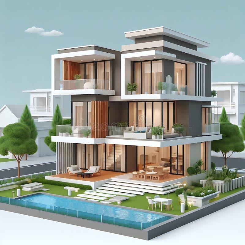 3D Rendering of House Exterior with Clipping Path. 3D Rendering of ...