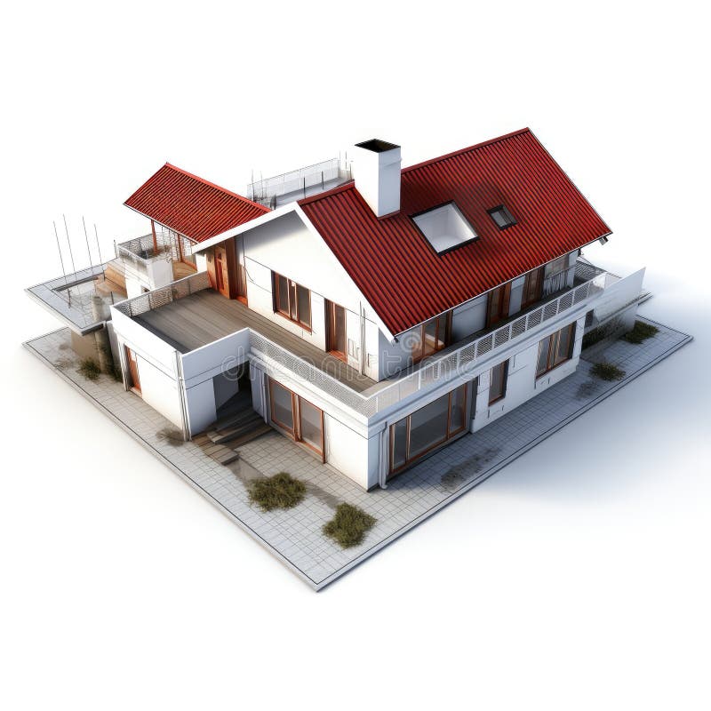 3d Rendering of a House with a a Plan Stock Illustration - Illustration ...