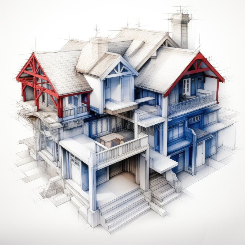 3d Rendering of a House with a a Plan Stock Illustration - Illustration ...